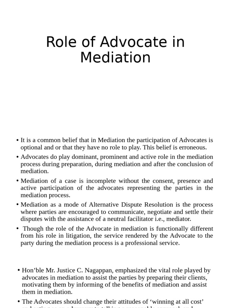 Role of Advocate in Medication & CC | PDF | Mediation | Lawyer