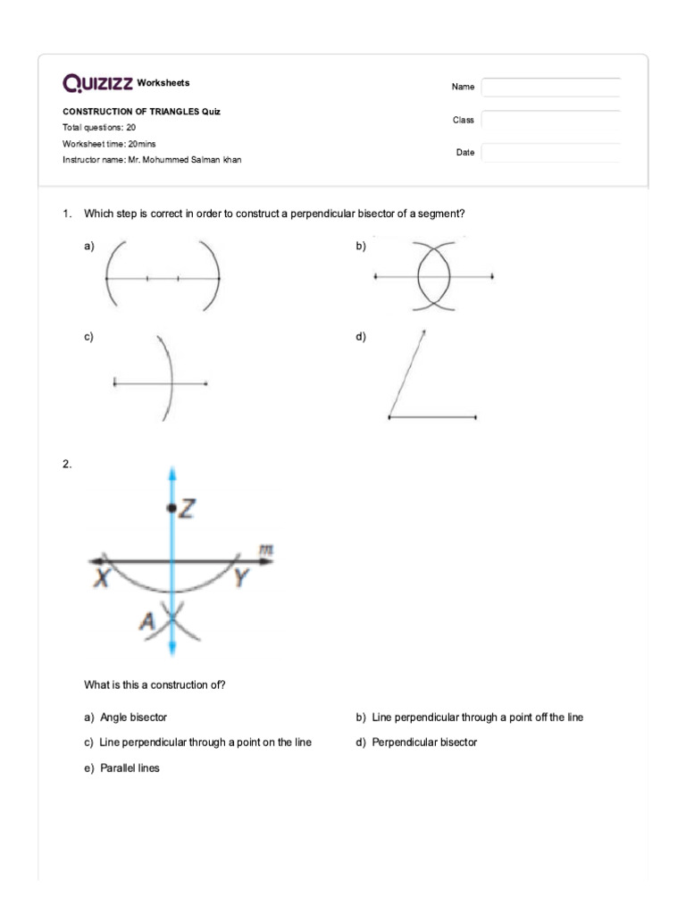 CONSTRUCTION OF TRIANGLES Quiz - Q Key | PDF