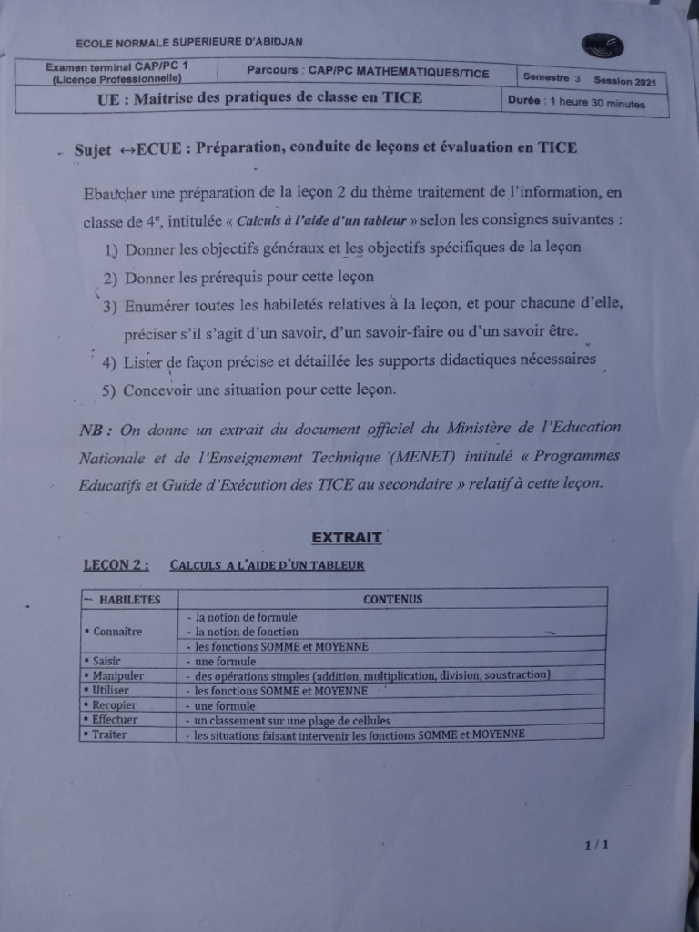 Ancien Sujets PC1 MATHS-TICE | PDF