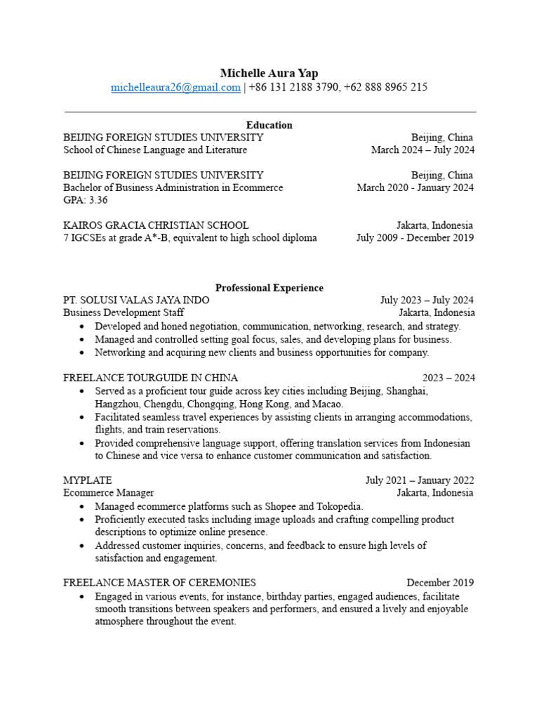 Michelle Aura Yap CV | PDF | China | World Politics