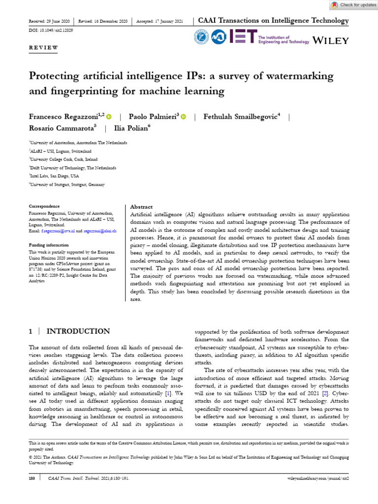 AI IP Protection: Watermarking & Fingerprinting | PDF | Machine Learning | Deep Learning