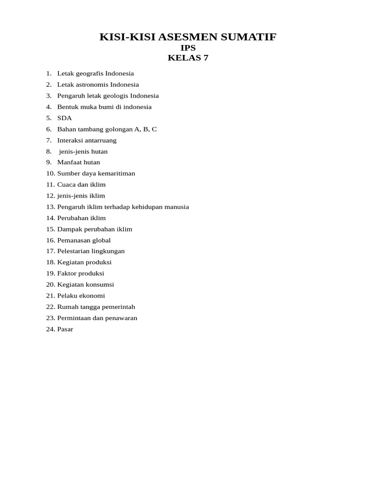 Kisi-Kisi Asesmen Sumatif Akhir Semester | PDF