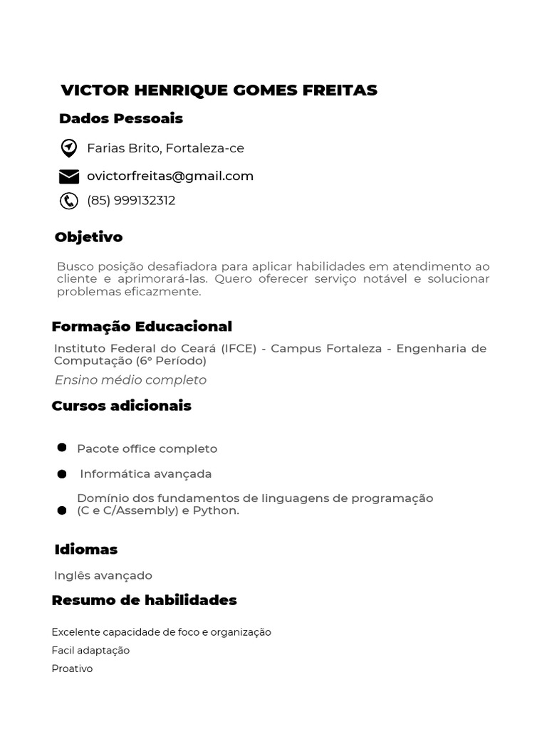 Currículo de Victor Freitas | PDF