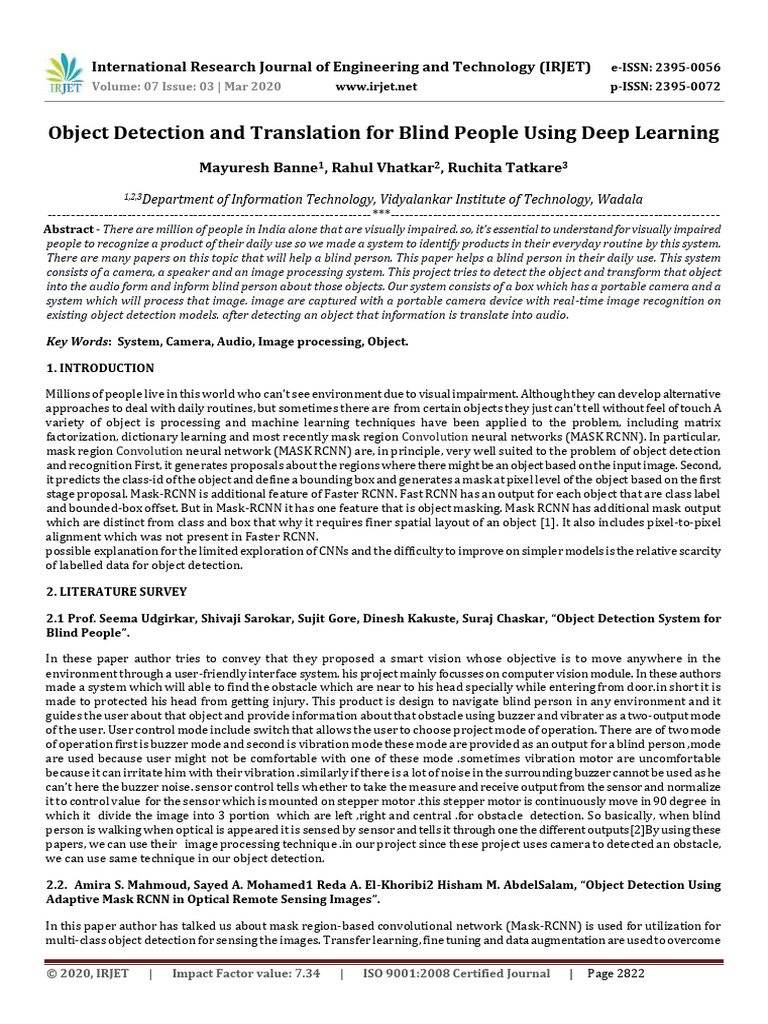 Object Detection and Translation For Bli | PDF | Computer Vision | Deep Learning