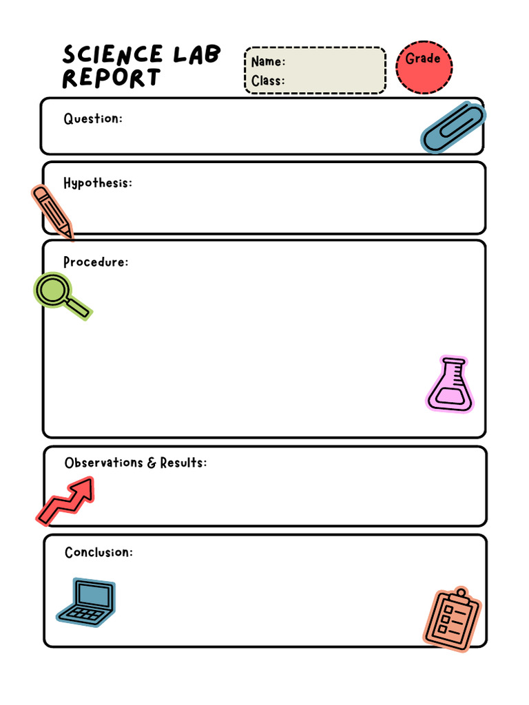 Science Lab Report Worksheet White and Bold Colors Minimalist Style | PDF