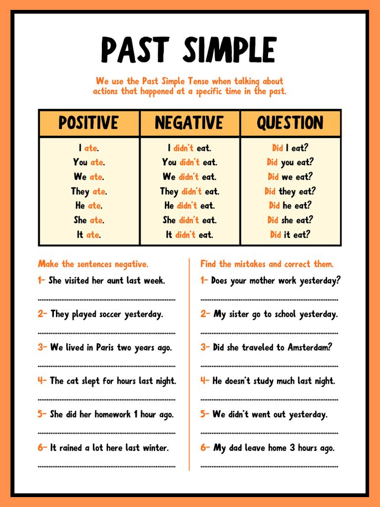 Past Simple Worksheet in Orange White Simple Style | PDF | Linguistic ...