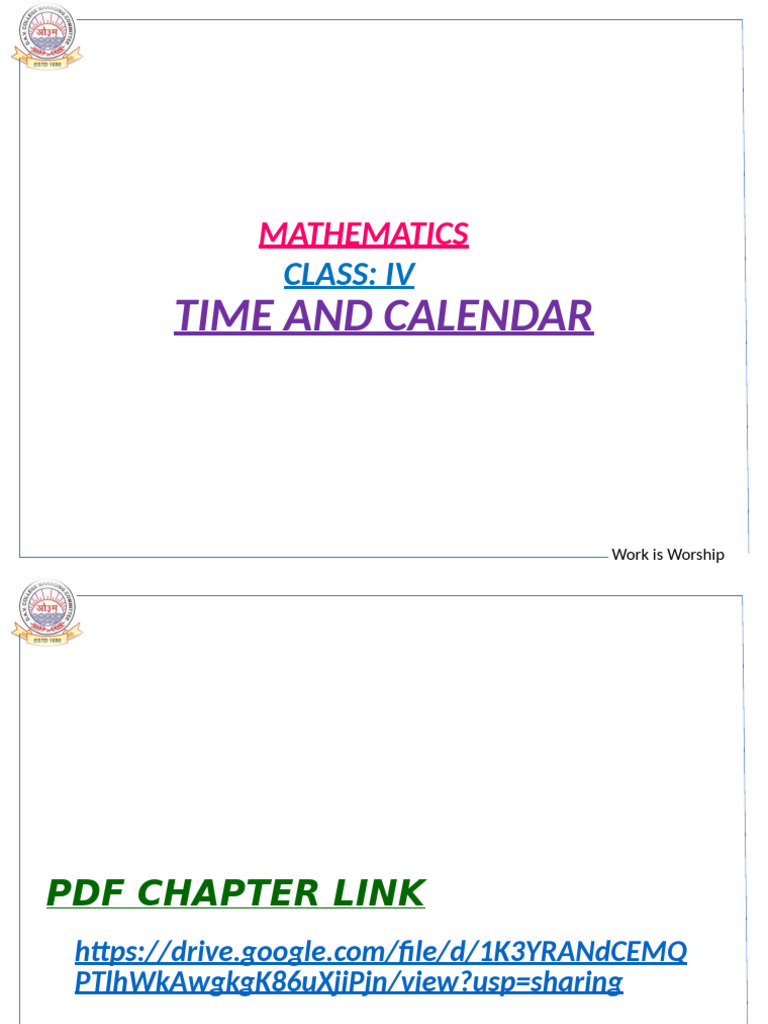Class IV-ch 8-Time and Calendar | PDF | Hour | Time