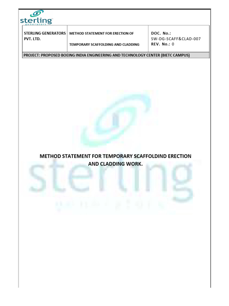 Method Statement For Temp Scaffolding Erection and Cladding | PDF ...