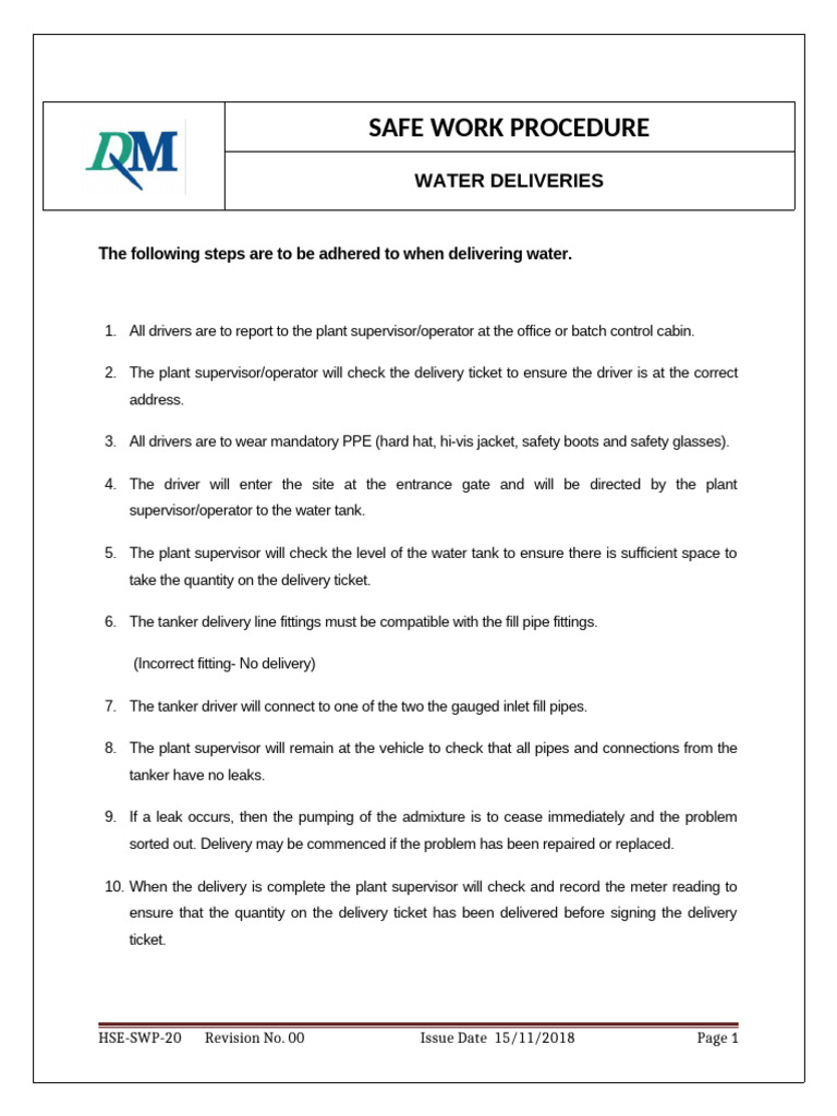 Hse SWP 20 Deliveries Water | PDF