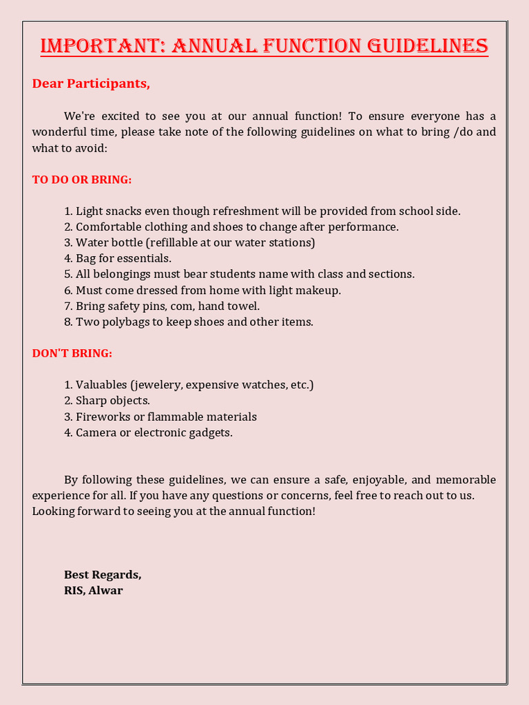 Annual Function Guidelines | PDF