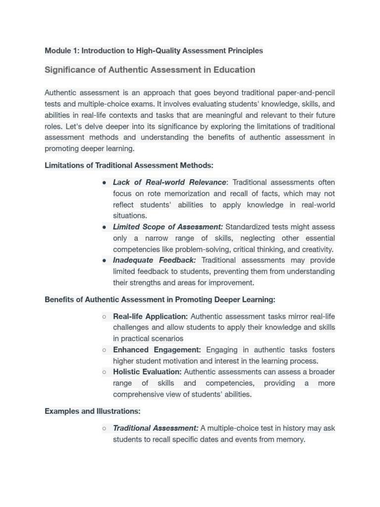 Module 1 - Introduction To High-Quality Assessment Principles | PDF ...