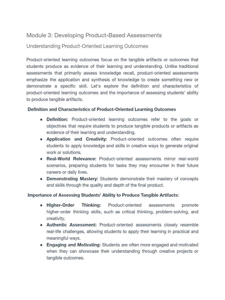 Module 3 - Developing Product-Based Assessments | PDF | Educational ...