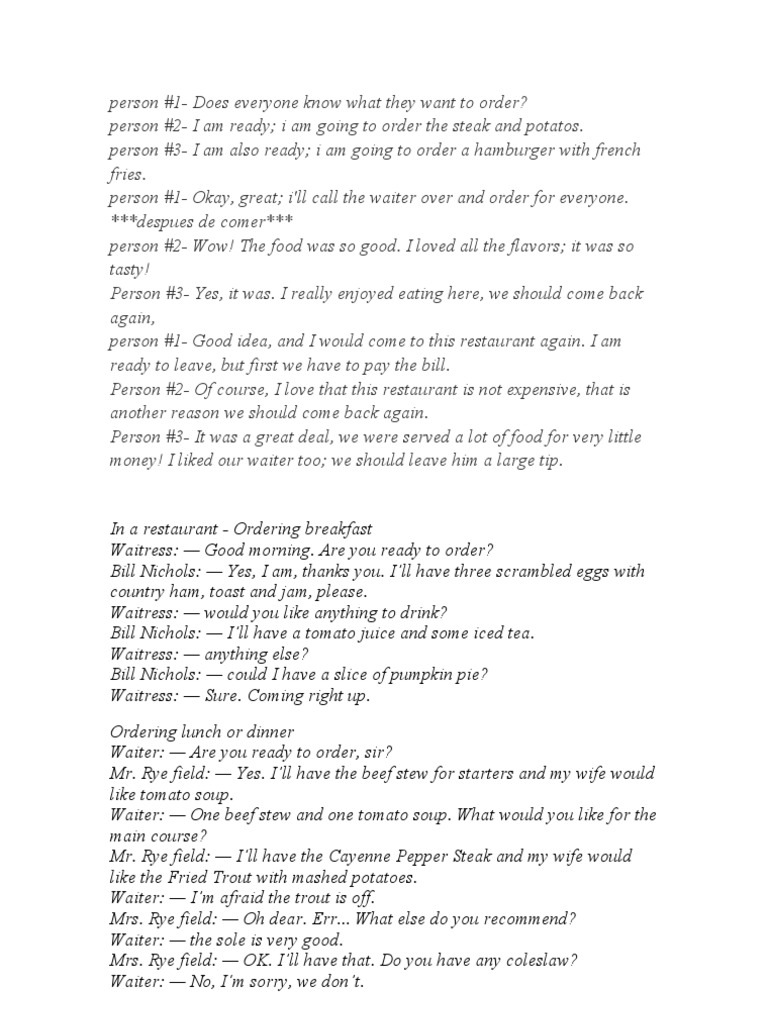 Dialogue in A Restaurant | PDF | Restaurants | Cuisine