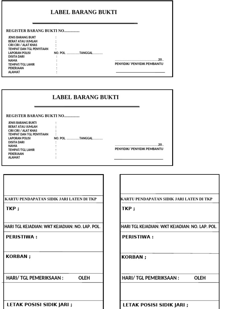 Label Barang Bukti dan Identitas Korban | PDF