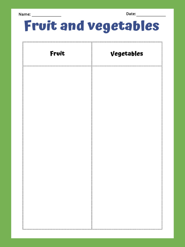 Multicolour Simple Illustrated Fruit and Vegetables Printable Worksheet ...