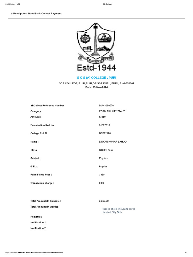 Student Payment Confirmation | PDF