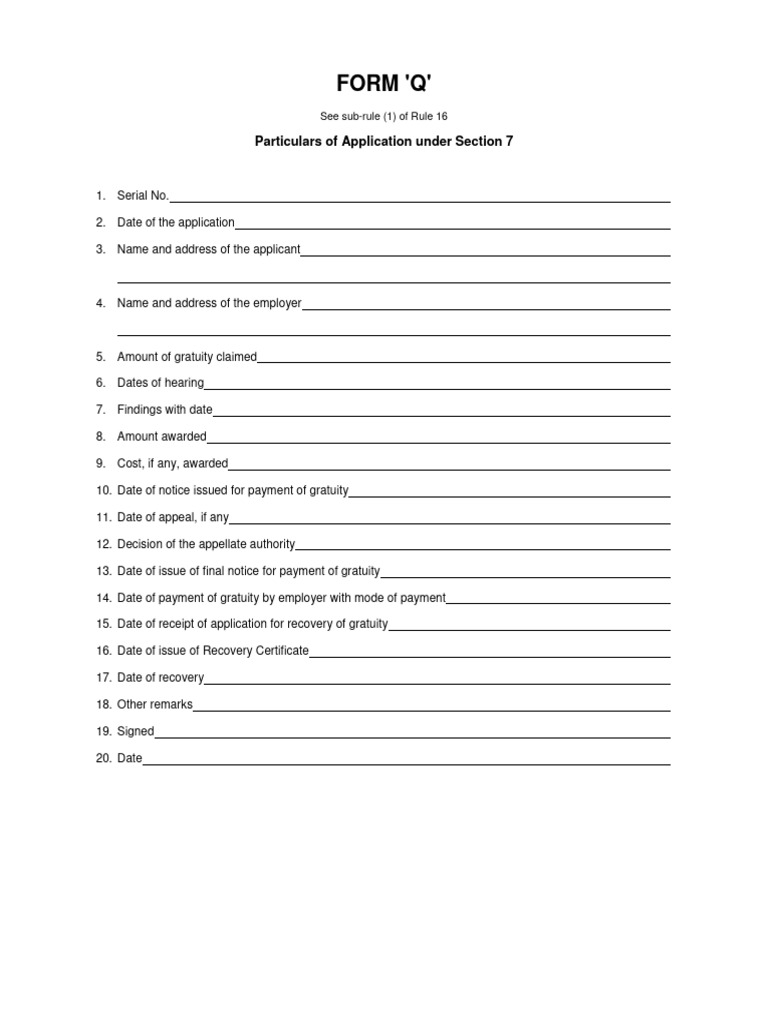 Gratuity Application Form 'Q' Details | PDF