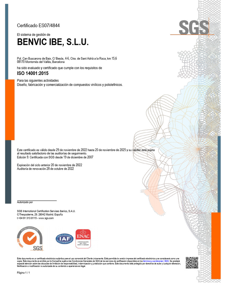 Certificación ISO 14001:2015 Benvic 2025 | PDF | Ley de derechos de ...