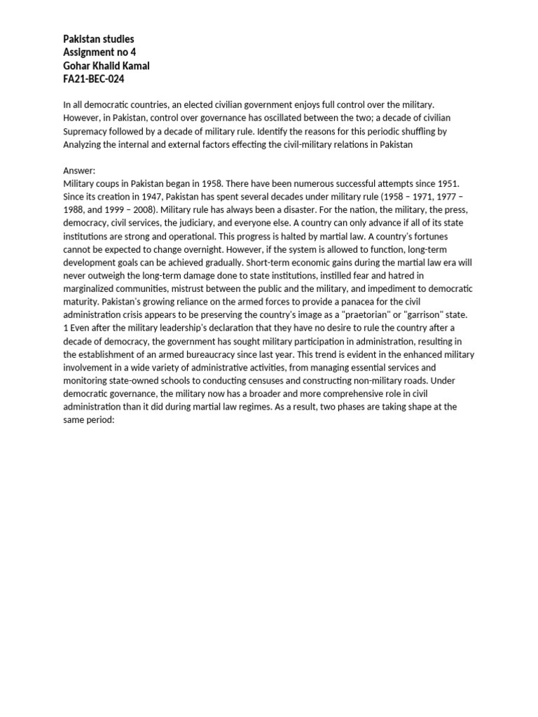 Pakistan Studies Assignment | PDF