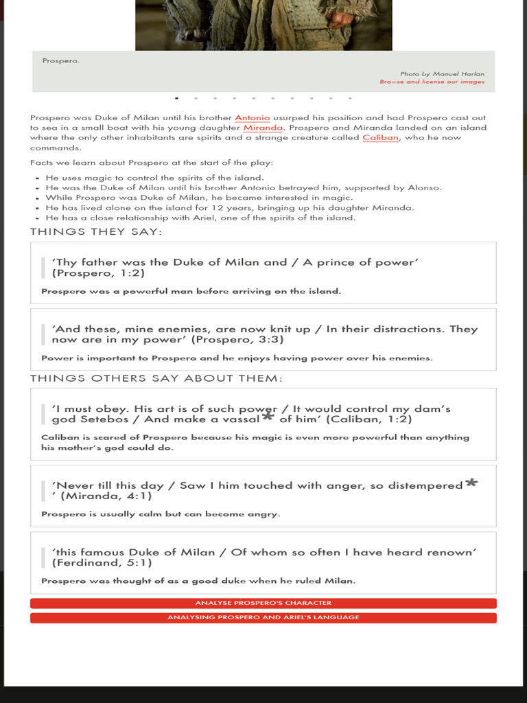 The Tempest Character Relationships Shakespeare Learning Zone | PDF ...