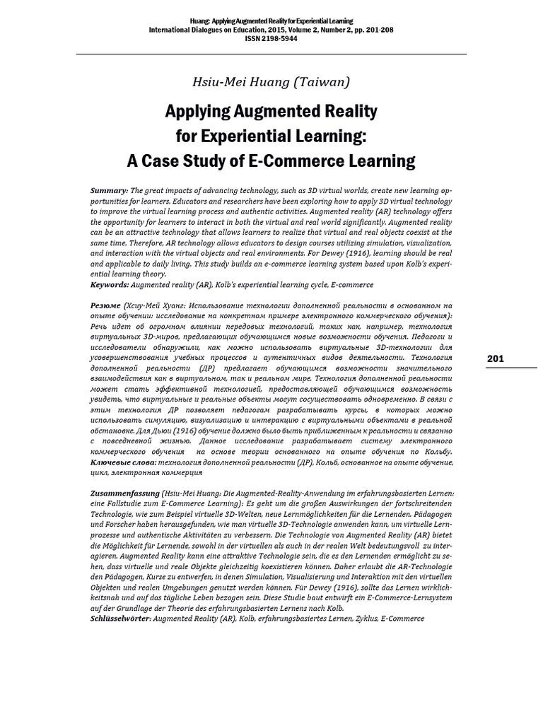 Applying Augmented Reality For Experiential Learning | PDF | Augmented Reality | Learning