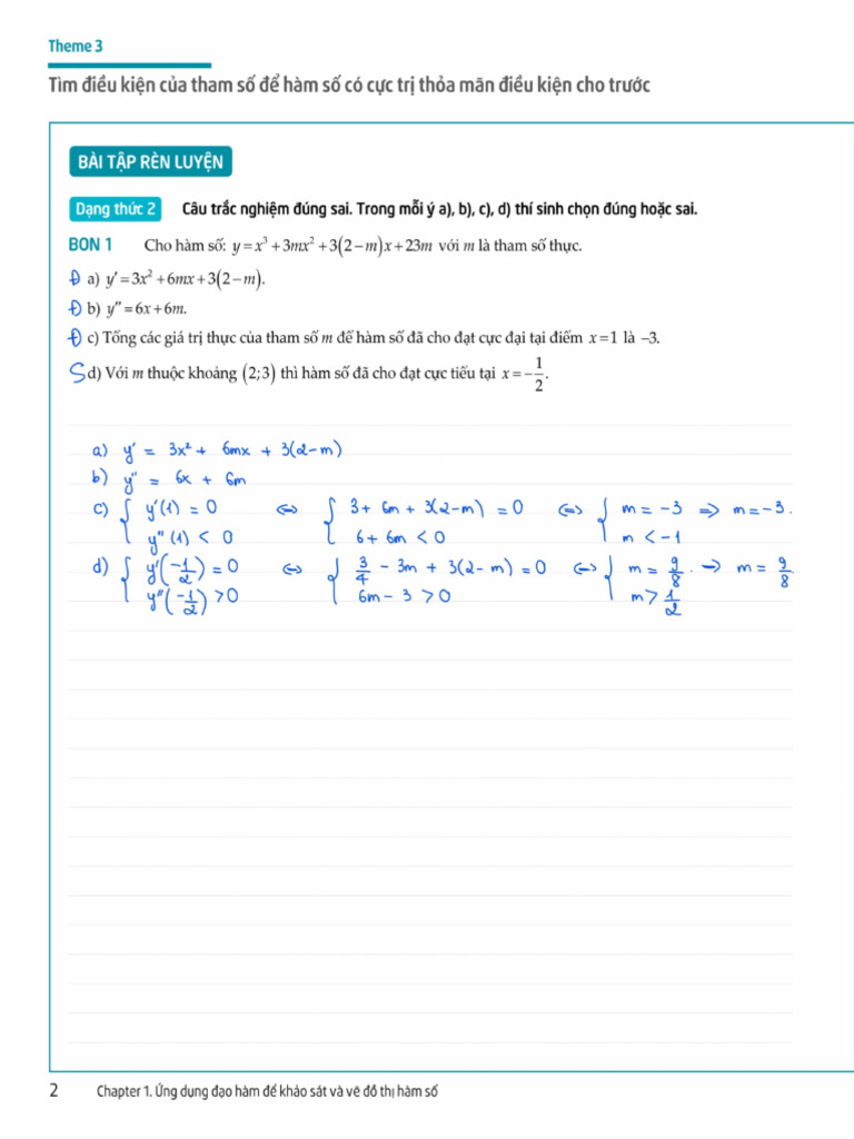 BTRL Theme 3. Tìm Điều Kiện Của Tham Số Để Hàm Số Có Cực Trị Thỏa Mãn ...