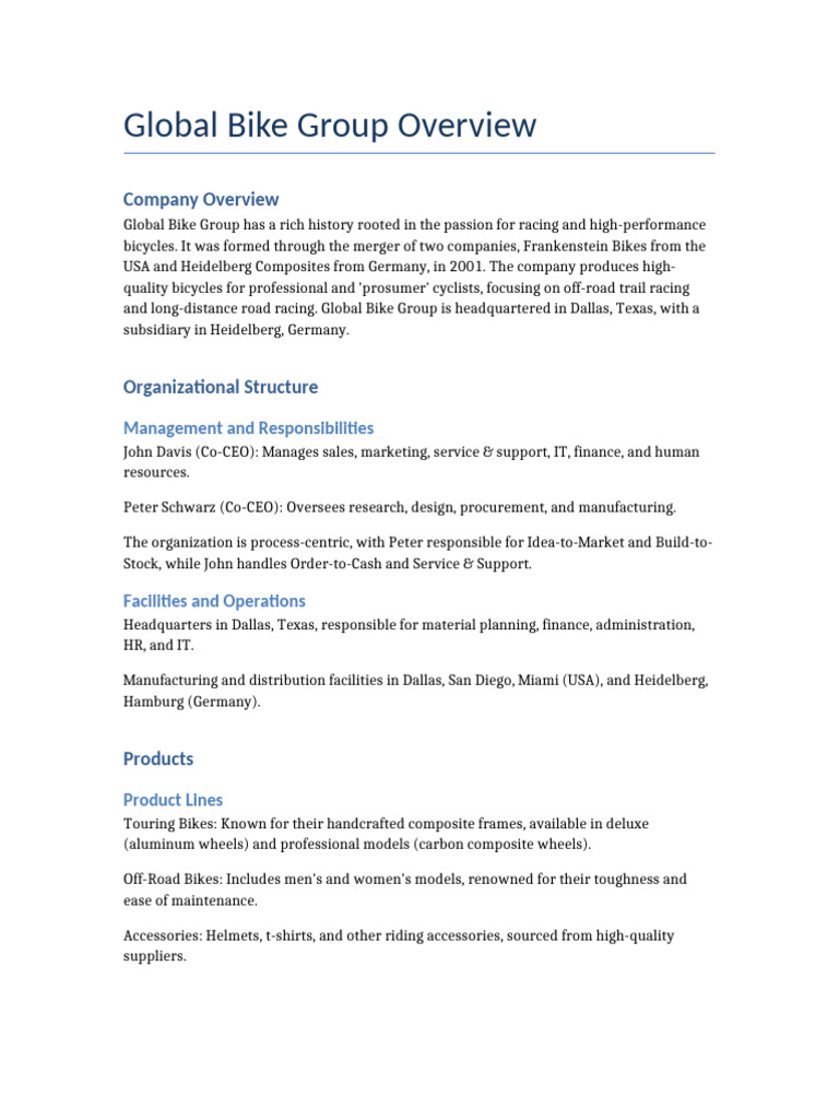 Global Bike Group Company Overview | PDF | Marketing | Human Powered ...