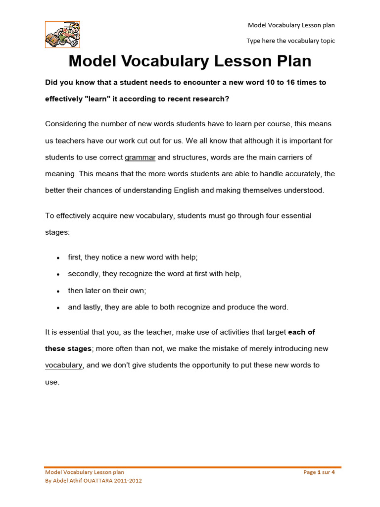 Model Vocabulary LessonPlan | PDF | Vocabulary | Word