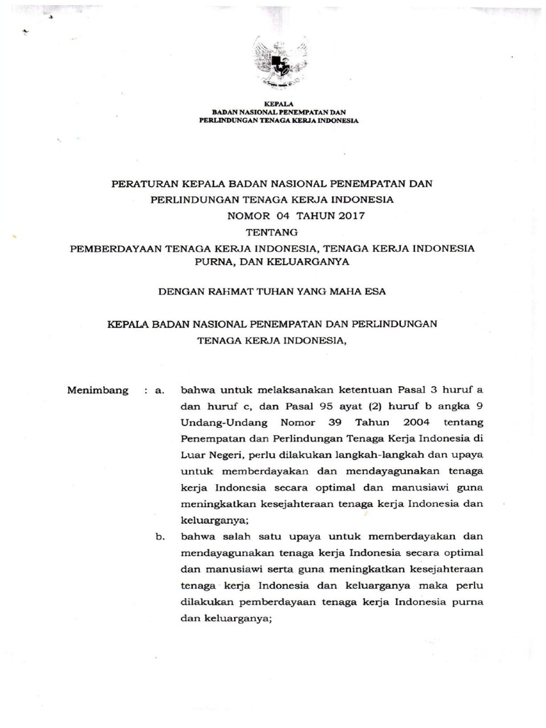 144 PERKA No 04 Tahun 2017 Tentang Pemberdayaan TKI TKIPurna Dan ...