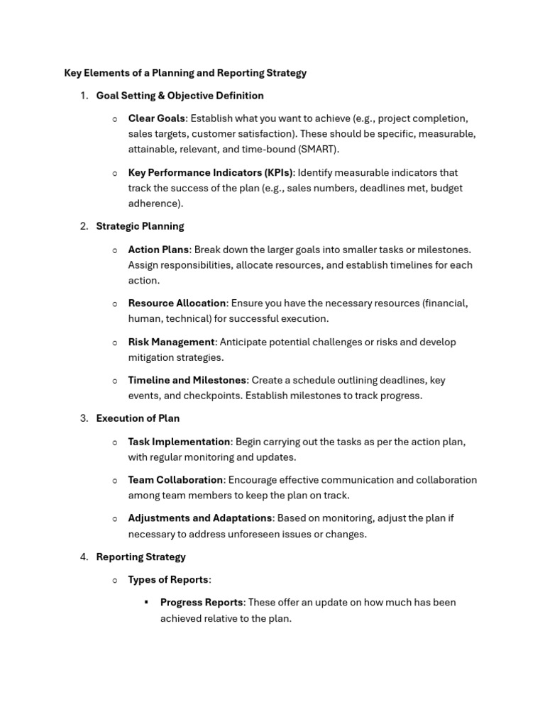Key Elements of A Planning and Reporting Strategy | PDF | Performance Indicator | Goal