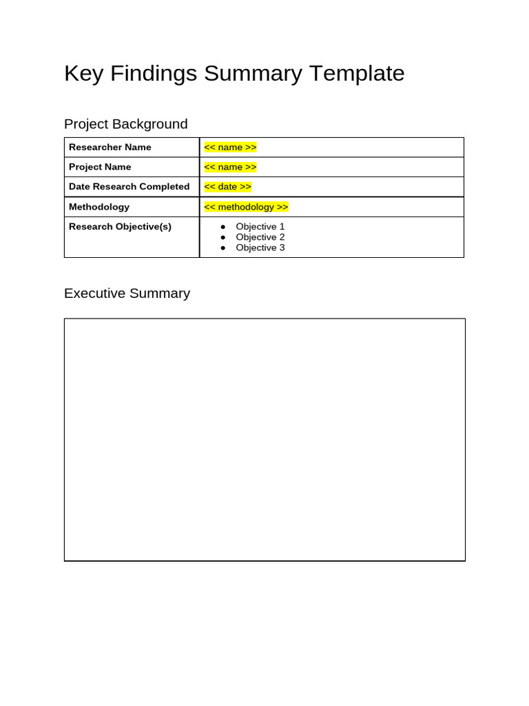 Key Findings Summary Template | PDF