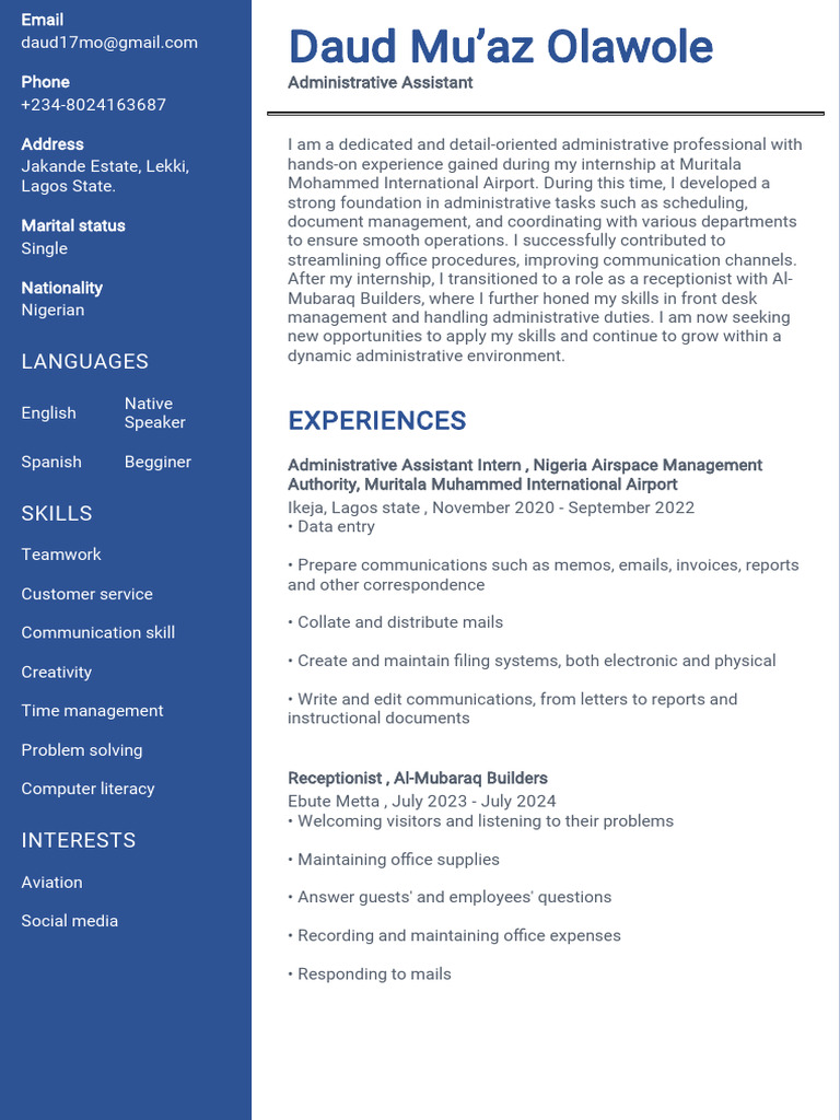 Daud Mu’Az Resume | PDF | Human Communication