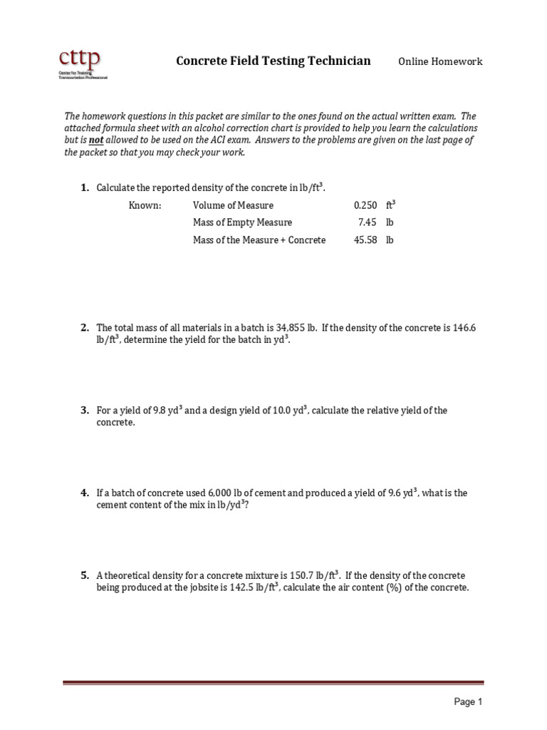 Concrete Testing Calculations Guide | PDF | Concrete | Density