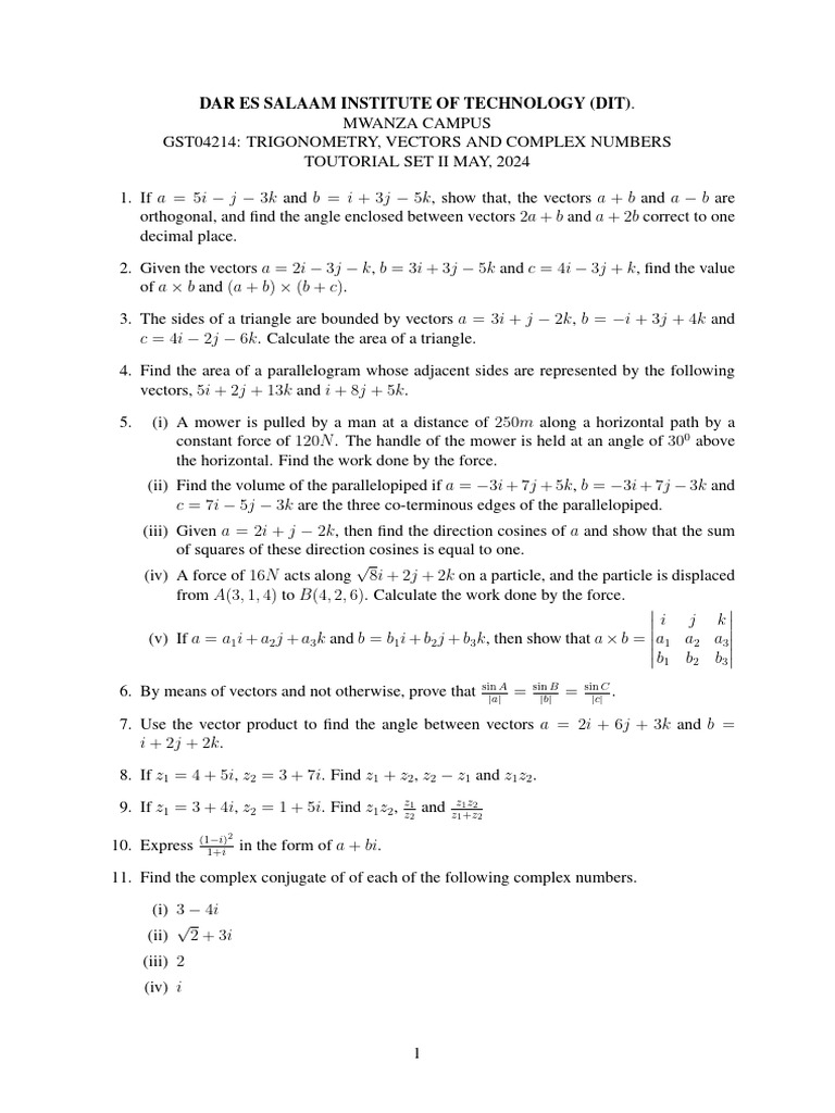 Trigonometry and Vectors Tutorial 2024 | PDF | Area | Euclidean Vector