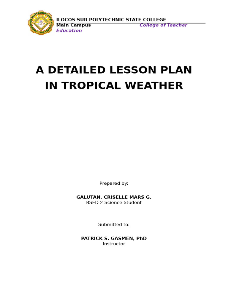 A DETAILED LESSON PLAN ON TROPICAL WEATHER by Ellie | PDF ...