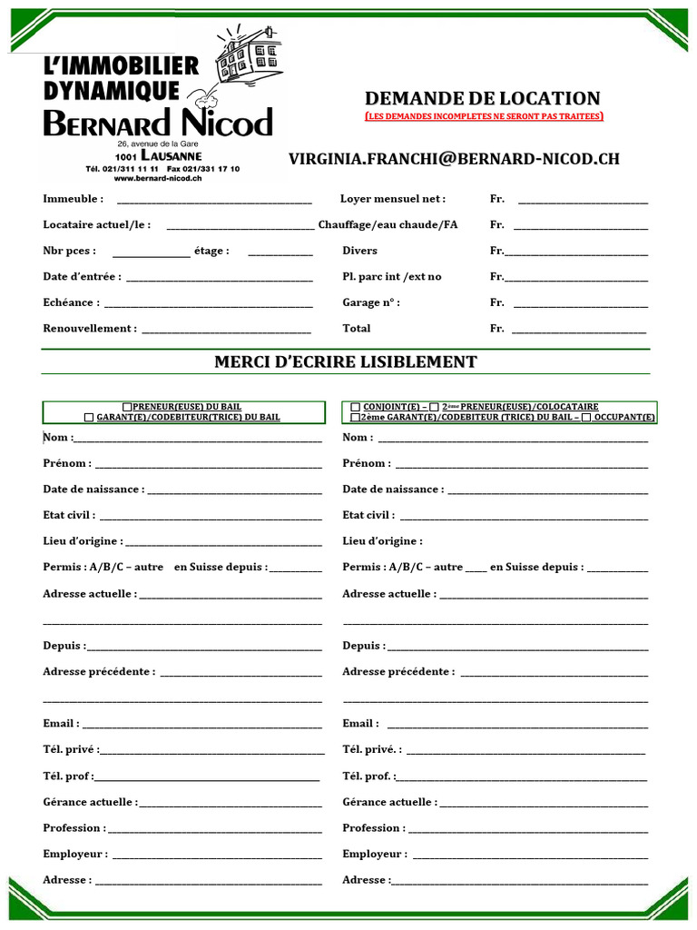Demande de location Bernard Nicod | PDF