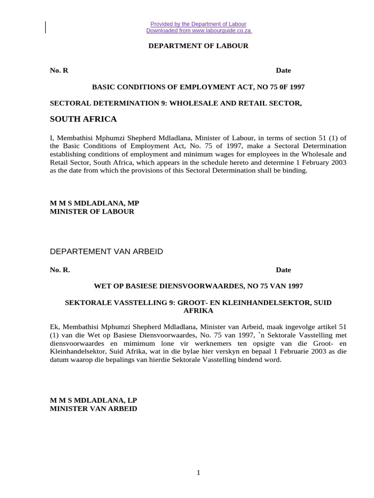 Sectoral Determination 9 - Wholesale and Retail Sector1 | PDF ...