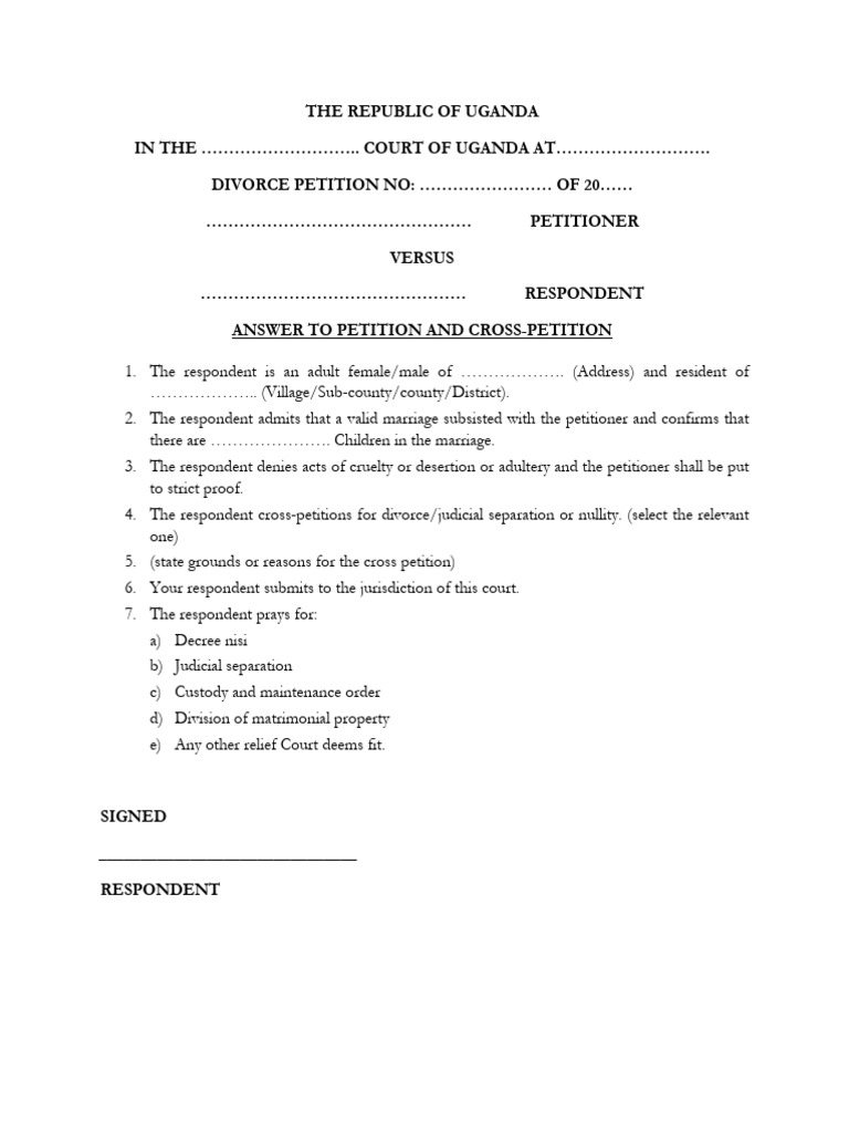 Answer To Petition and Crosspeition Sample | PDF