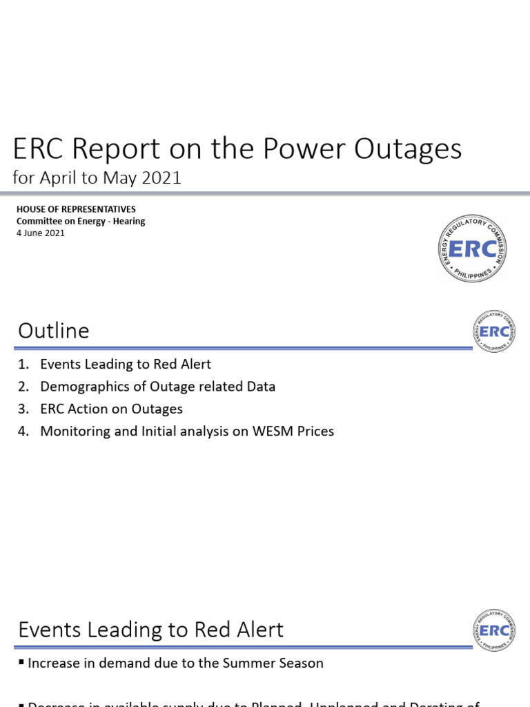 ERC April-May 2021 Power Outage Report | PDF | Renewable Energy ...