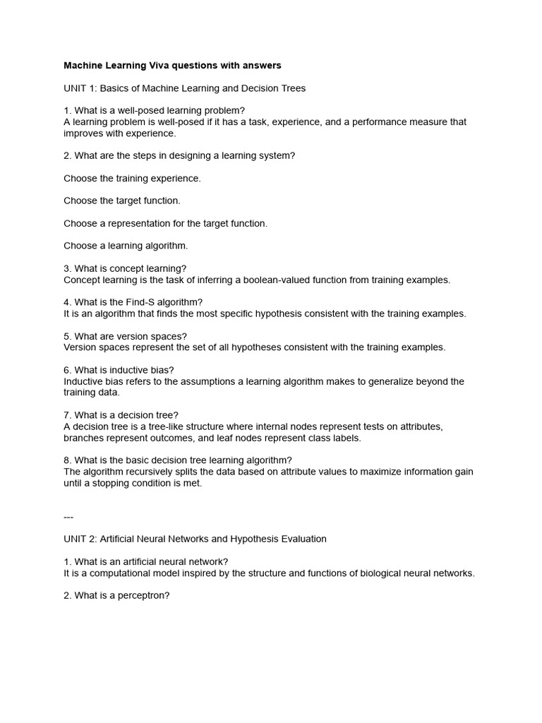 Machine Learning Viva Questions & Answers | PDF | Machine Learning ...