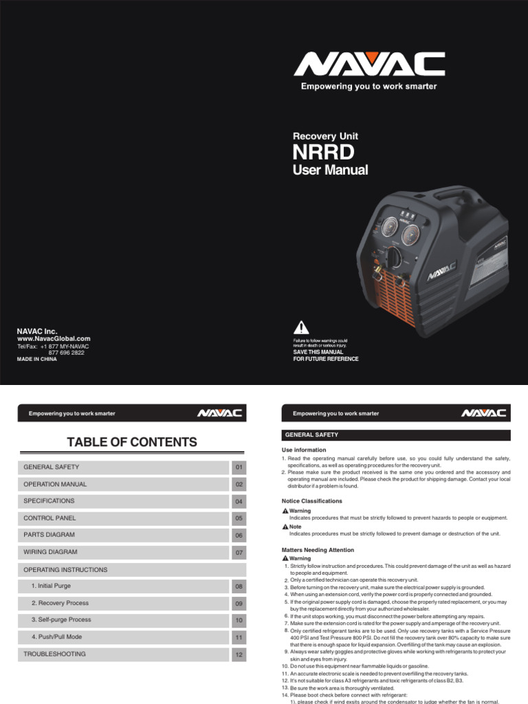 NAVAC NRRD Recovery Unit Manual | PDF | Valve | Switch