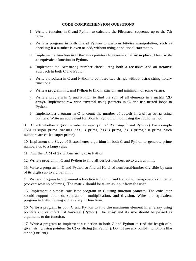 Code Comprehension Questions | PDF | Pointer (Computer Programming) | Matrix (Mathematics)