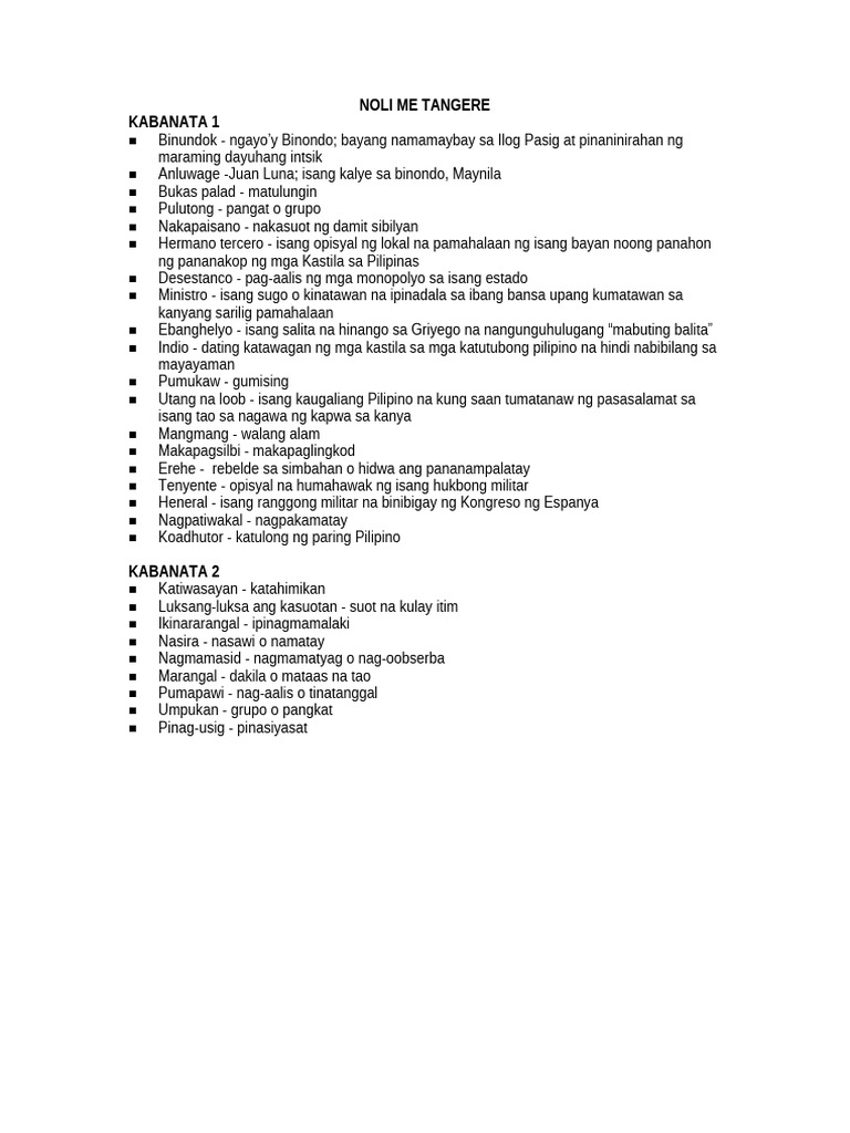 Bokabularyo Sa Noli Me Tangere | PDF