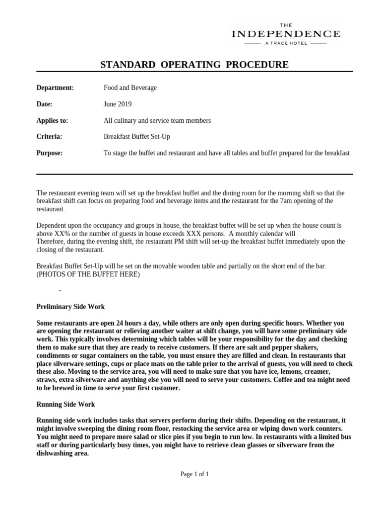 SOP Breakfast Buffet Set Up 4 | PDF | Restaurants | Tableware