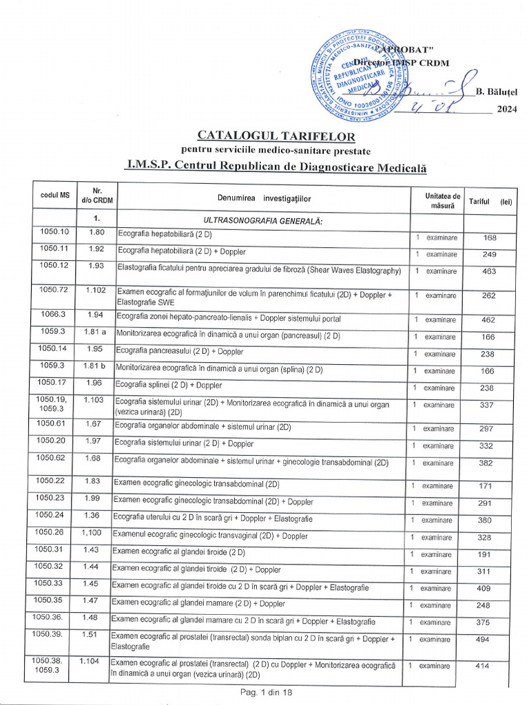Catalog Tarife Unice 2024 IMSP CRDM | PDF