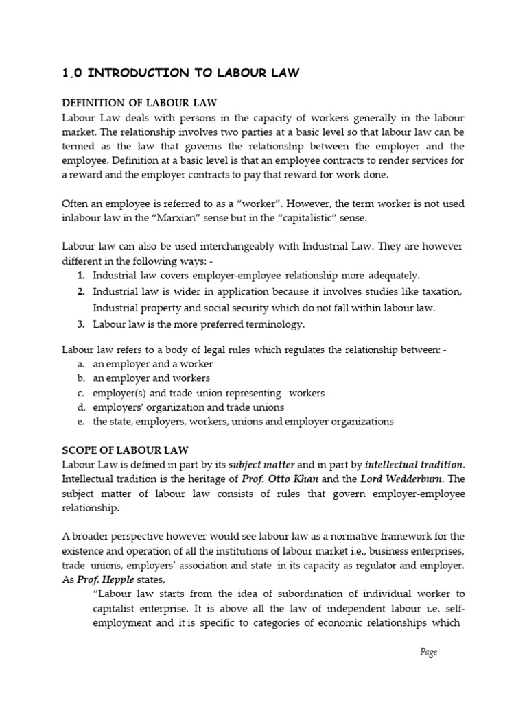 Topic 1-Introduction To Labour Law | PDF | Labour Law | Employment
