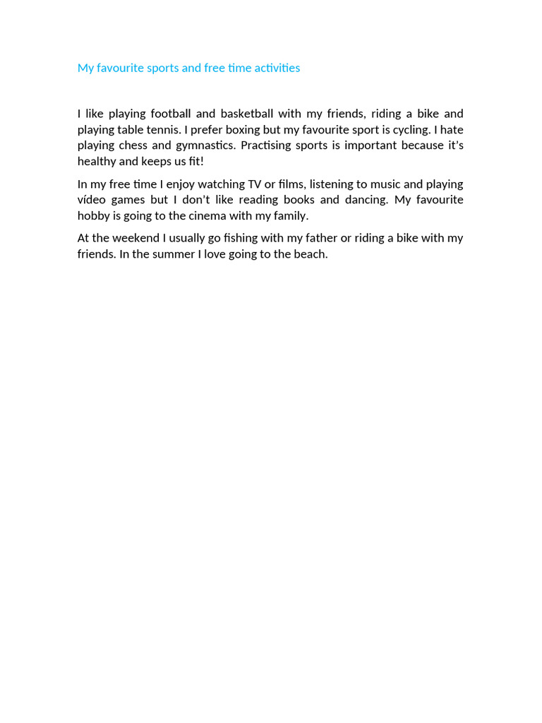 My Favourite Sports and Free Time Activities | PDF