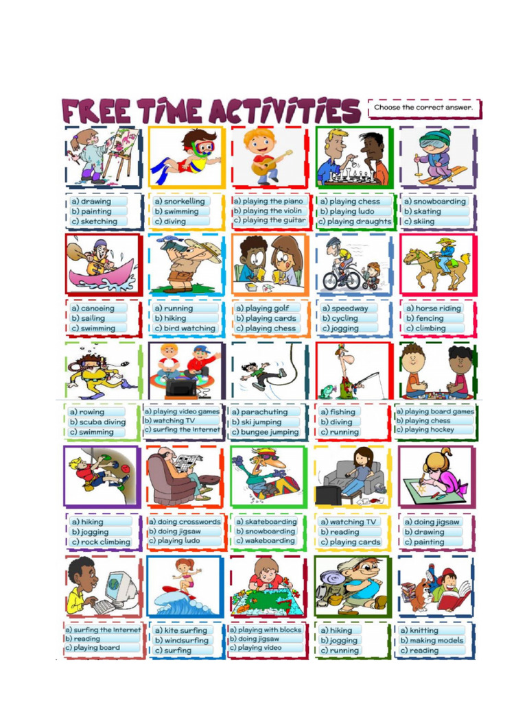 Free Time Activities Vocabulary Exercise | PDF