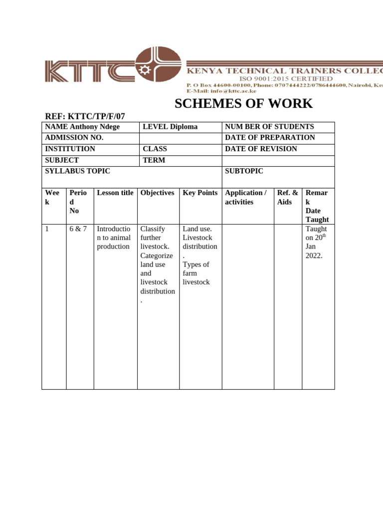 Schemes of Work 2 | PDF