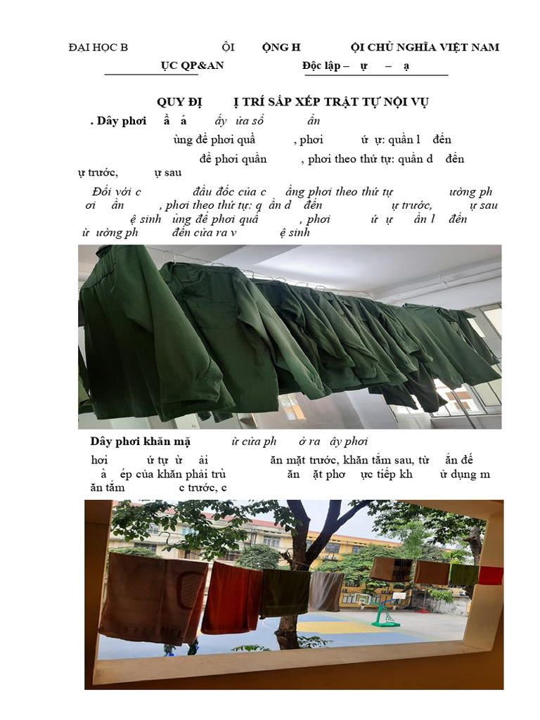 Quy dinh sắp đặt nội vụ vệ sinh trong phòng ở của sinh viên GDQP | PDF